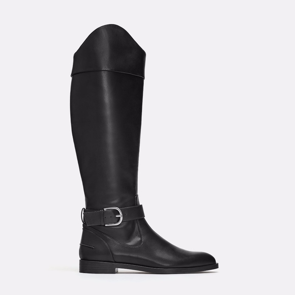 Zara | Shoes | Zara Vegan Leather Tall Riding Boots With Buckle | Poshmark